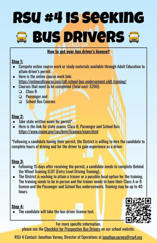 RSU #4 is Seeking Bus Drivers | REGIONAL SCHOOL UNIT #4